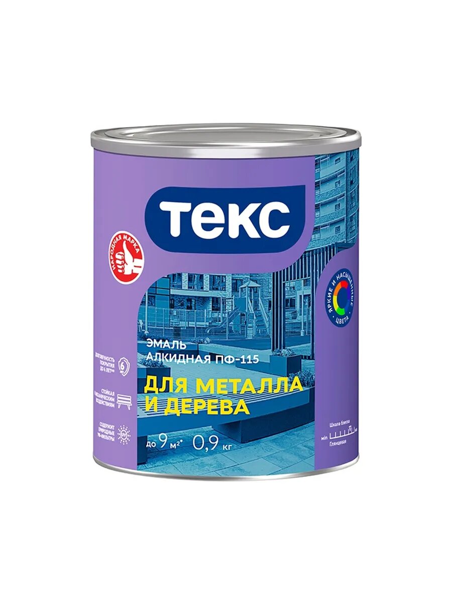 Эмаль Текс ПФ-115, белая, матовая, для дерева, металла, штукатурки, 0,9 л