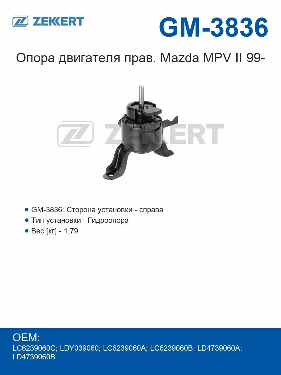 Zekkert Опора двигателя правая Mazda MPV II с 1999 года