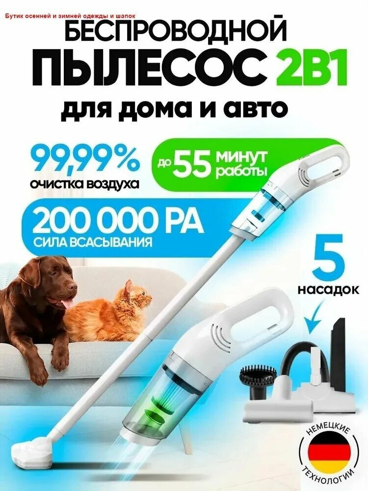 Пылесос вертикальный беспроводной для дома и авто