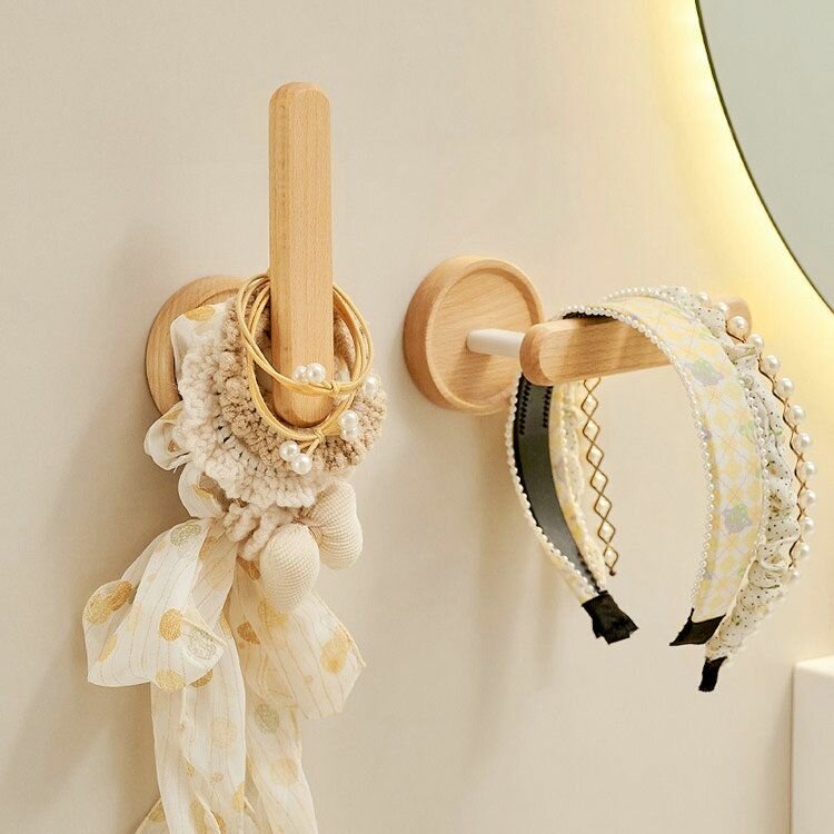 Настенный крючок без сверления, прочный декоративный крючок с клейким креплением, держатель для резинок и заколок для волос из орехового дерева.