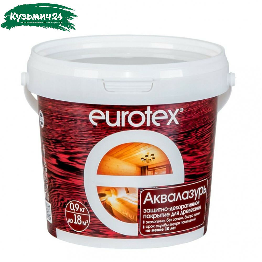 Защитно-декоративное покрытие для древесины Eurotex Аквалазурь, полуглянцевый блеск, Белый, 0.9 кг, 1 шт