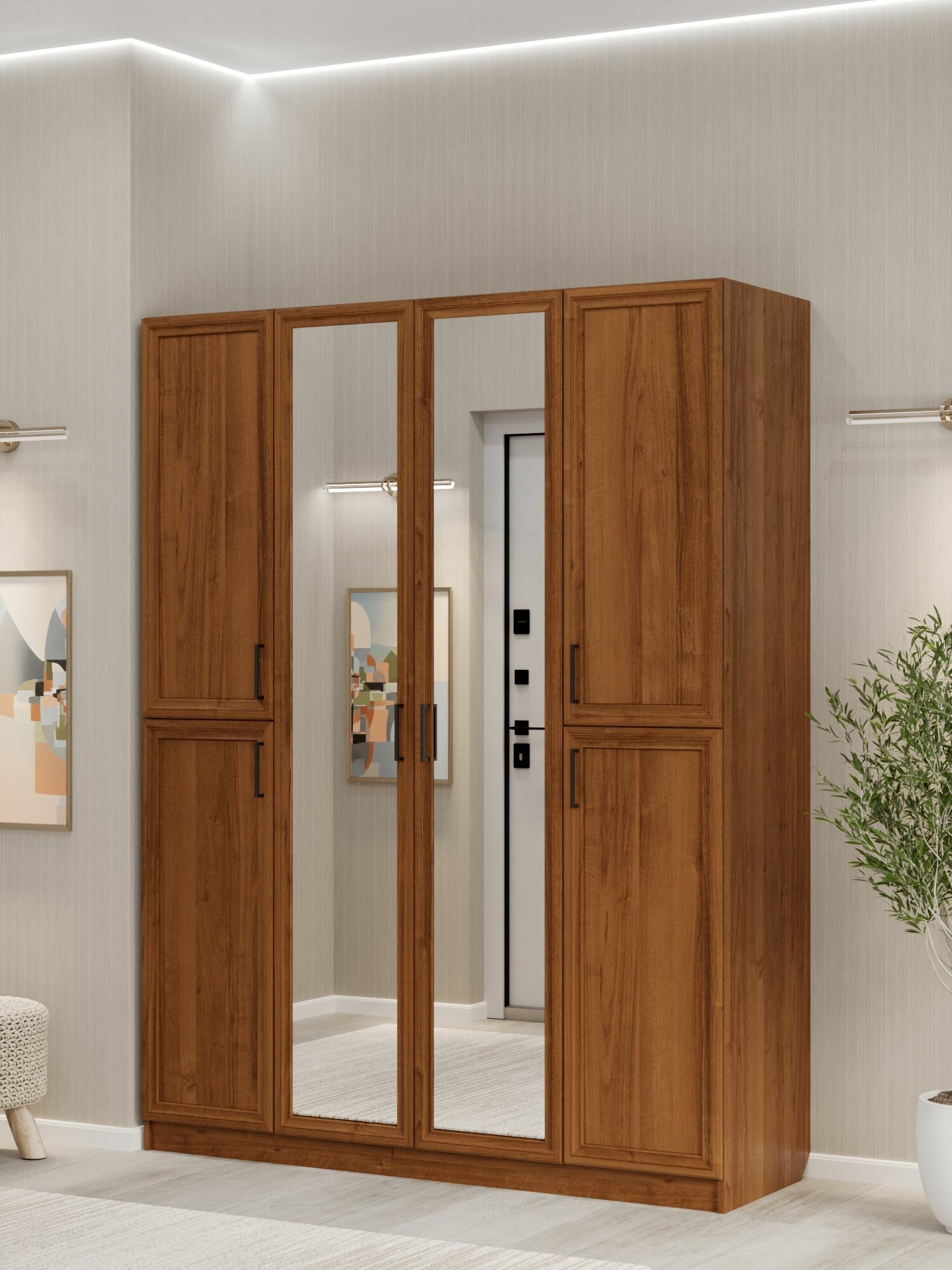 InHouse Шкаф распашной ШК-4/3 Орех 160х52х210, фасады МДФ