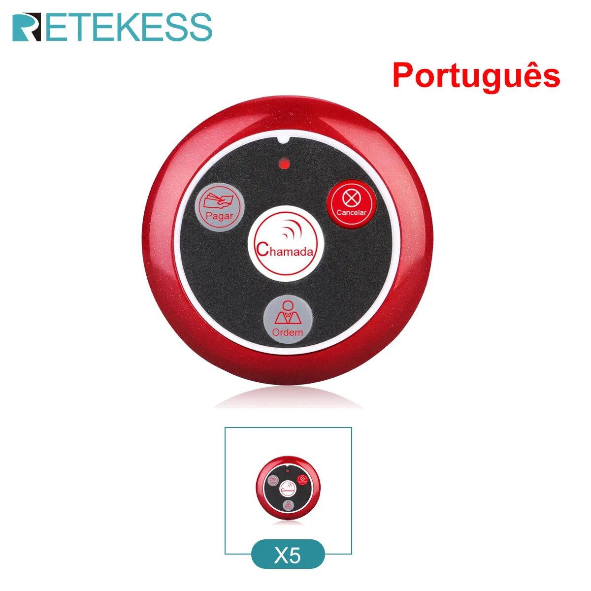 Retekess T117 Пейджер для официантов (5 шт.) Красный, Portugues