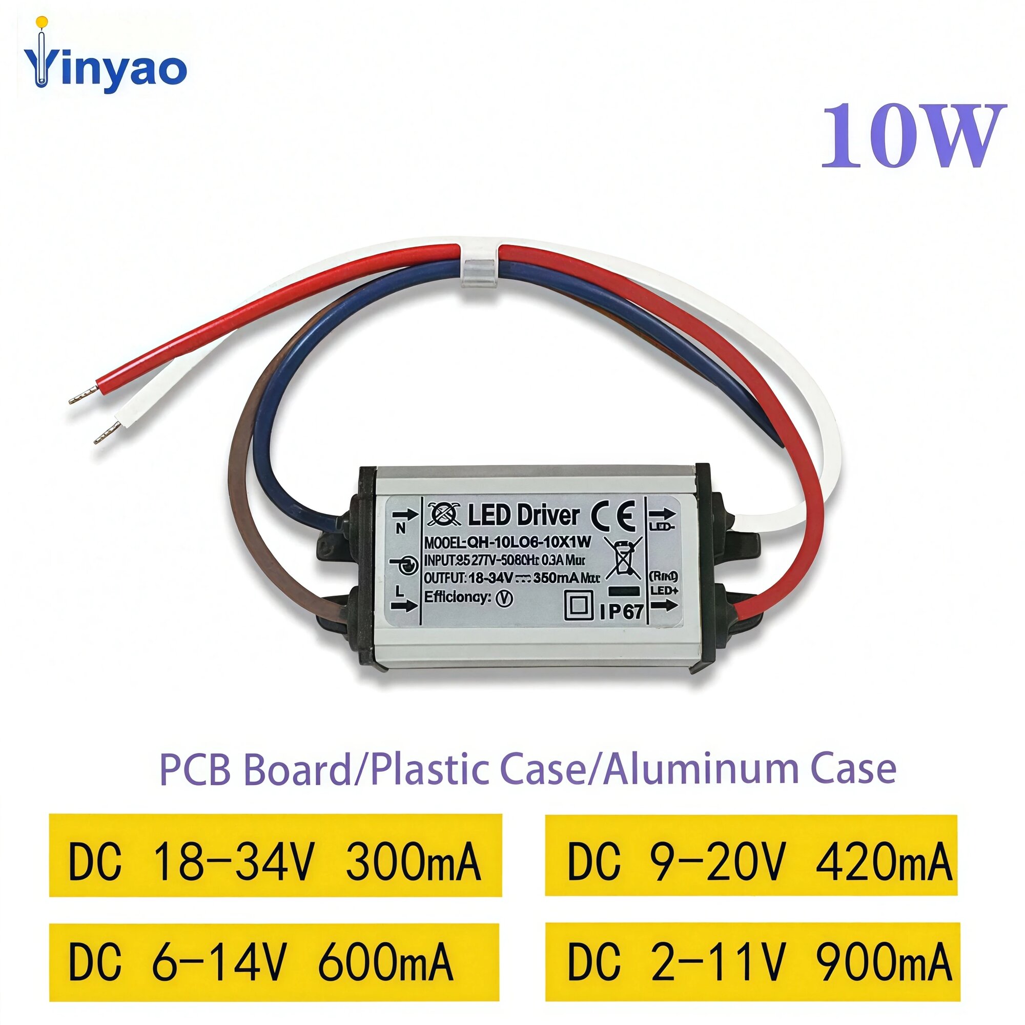 Трансформатор для светодиодов 10 Вт Plastic Case, DC 18-34V 300mA — фото 1