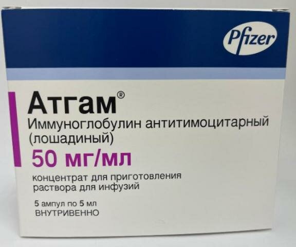 Атгам 50 мг/мл 5 мл 5 шт. (Иммуноглобулин антитимоцитарный) концентрат для приготовления раствора для инфузий