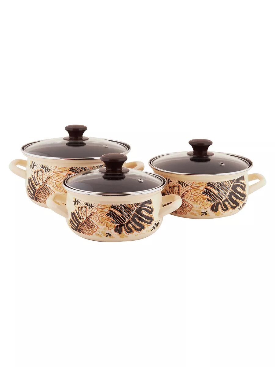 Набор эмалированных кастрюль Техас, 3 шт