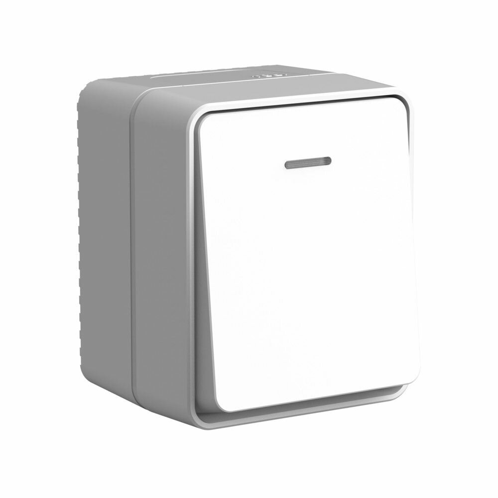 Выключатель Systeme Electric AtlasDesign PROFI, степень защиты IP54, открытой установки, одноклавишный, с подсветкой, 10АХ, серый