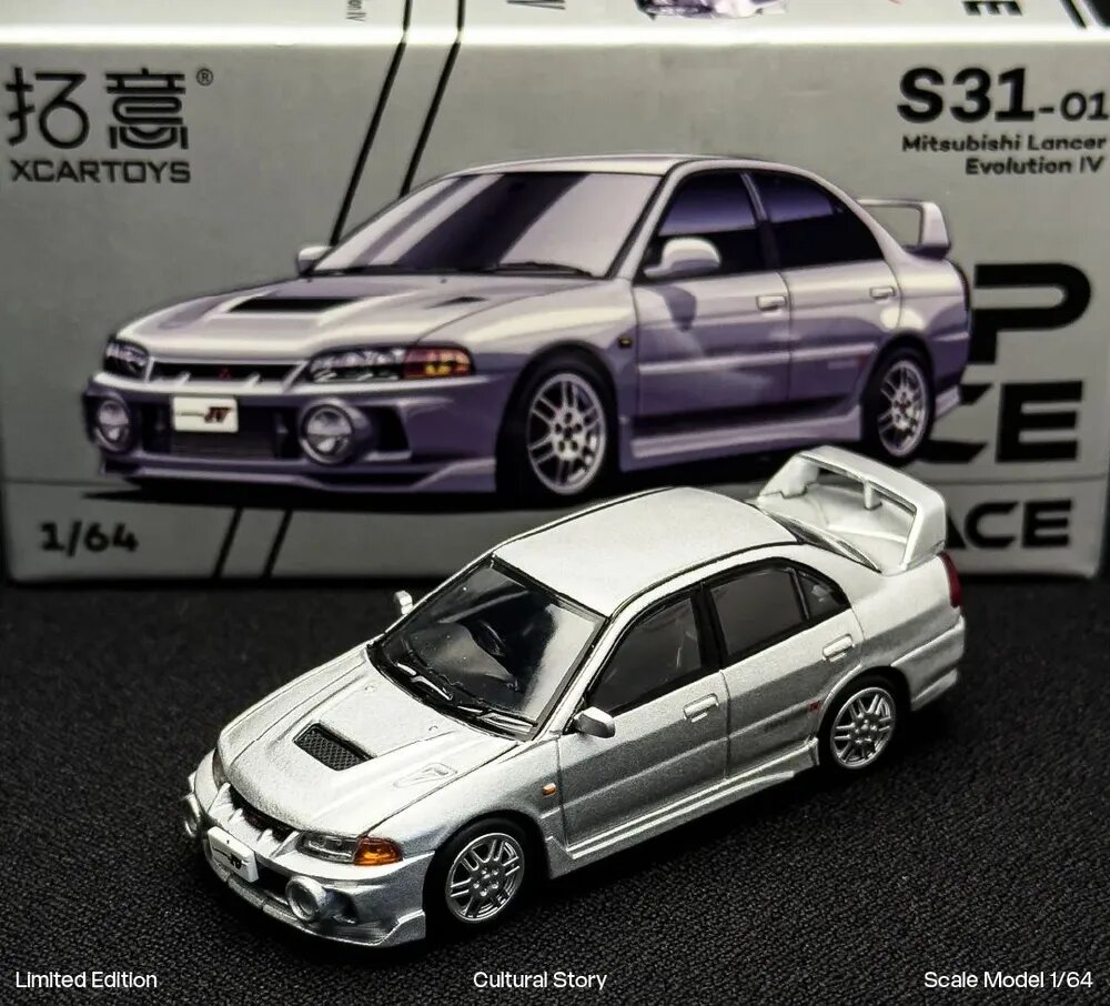 Машинка Pop Race 1/64 #S31-01 Mitsubishi Lancer Evolution IV S31-01 Metallic grey Alloy Car Model Collection Gift