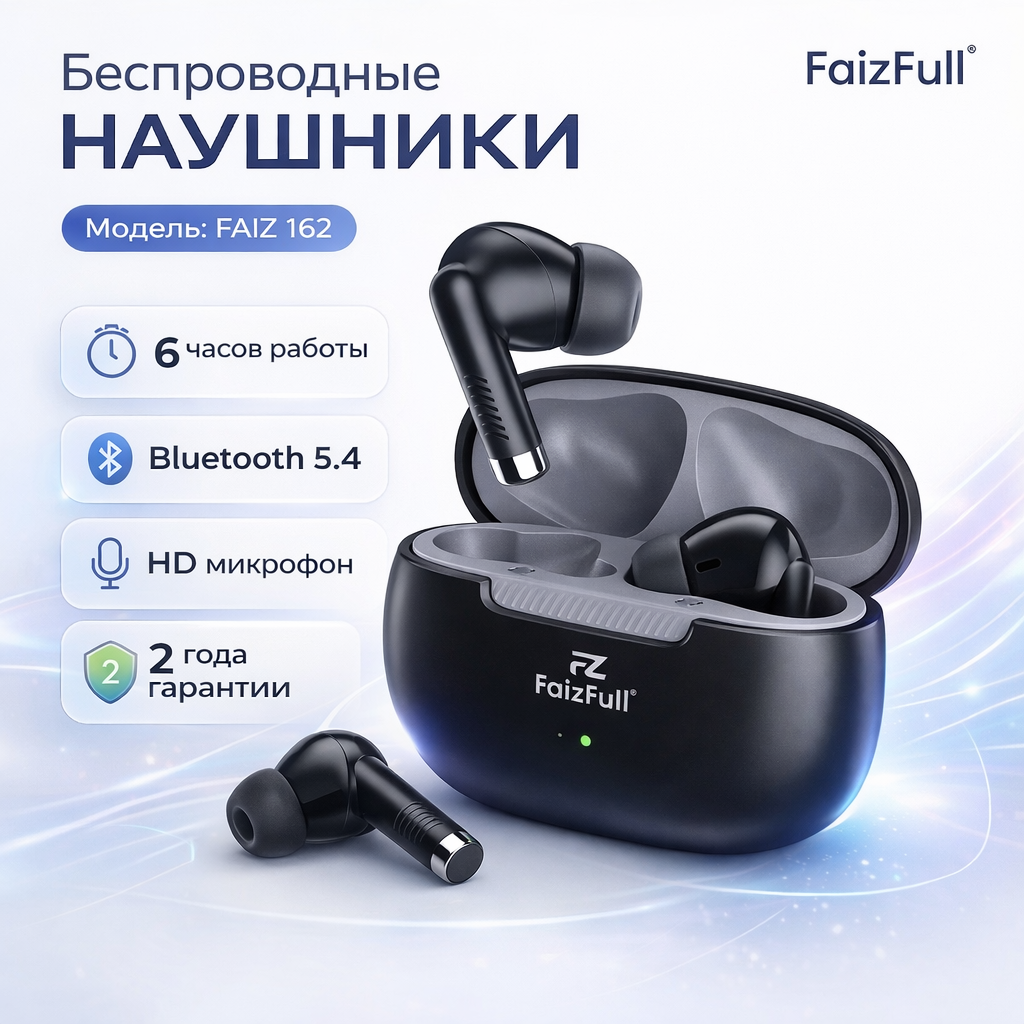 Беспроводные наушники FaizFull Faiz 162, Bluetooth 5.4 , HD микрофон, для Android и iPhone(черный)