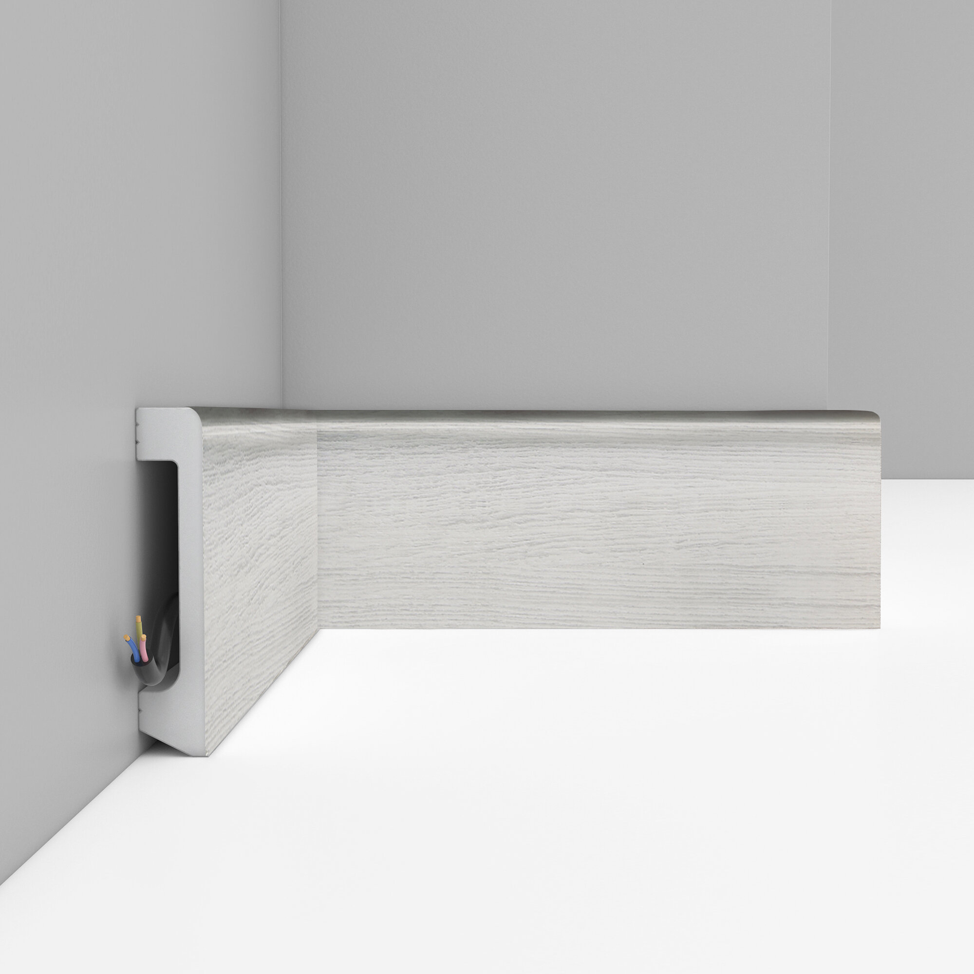 Плинтус дюрополимер напольный DECOMASTER (декомастер), 80х17х2400 мм, D235-84 ДМ ясень белый