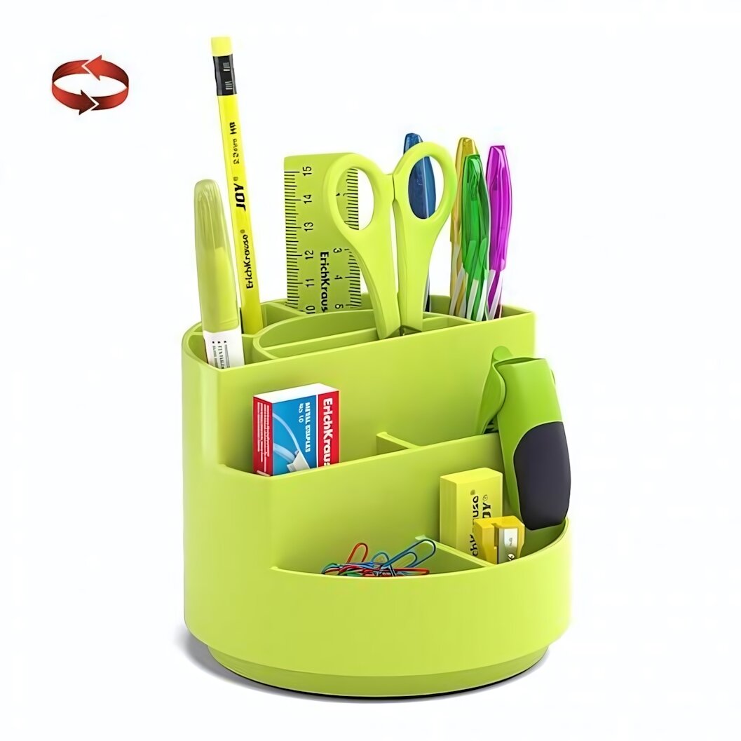 Настольный вращающийся органайзер ErichKrause, 13 предметов: ручки, карандаш, линейка, скрепки
