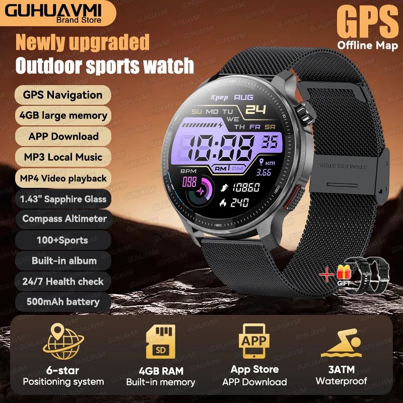 GUHUAVMI GPS Умные часы Black Mesh Belt 2A 4ГБ