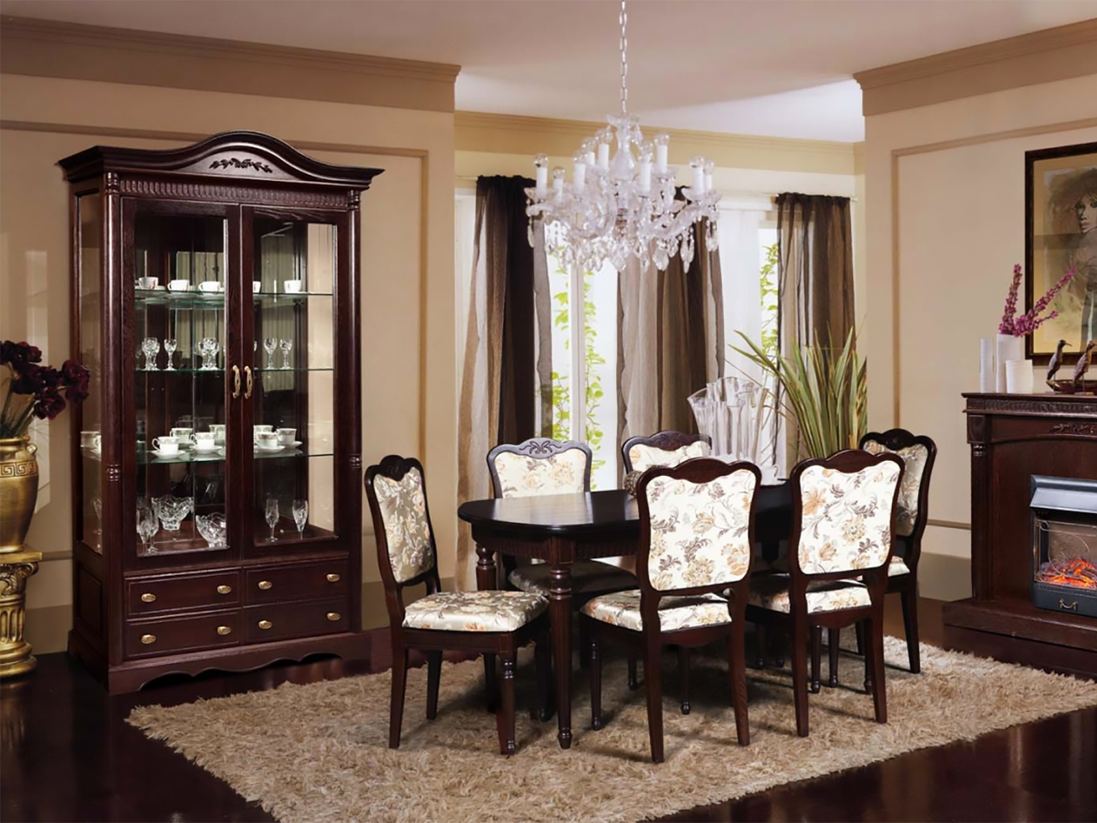 Шкаф-сервант распашной , Паола Premium 051 каштан 3, 2 дверки, 4 ящика.