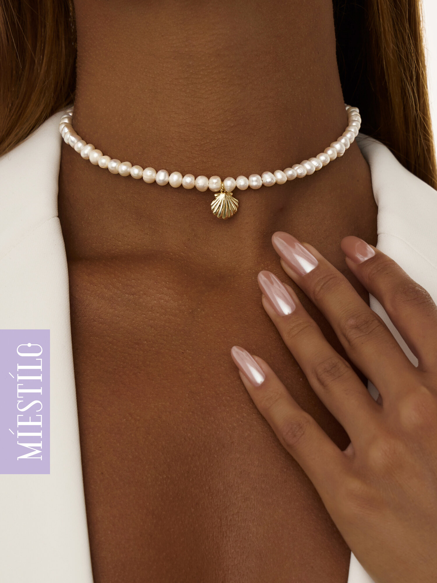 Колье, серебро, 925 проба, золочение, жемчуг культивированный, жемчуг