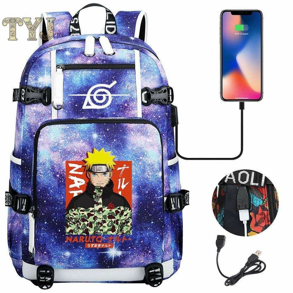 Рюкзак школьный Аниме Uzumaki Naruto USB-зарядка сумка для путешествий и ноутбук