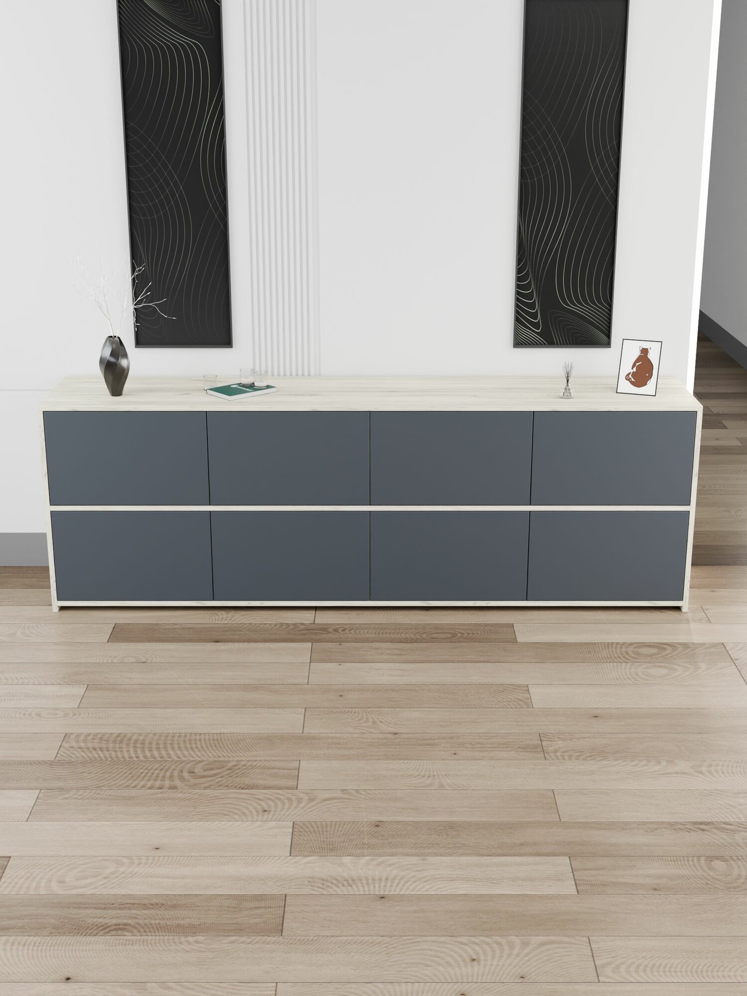 Изумлит Комод для белья и одежды Каллисто 200х66.8х40 см, дуб крафт белый/графит