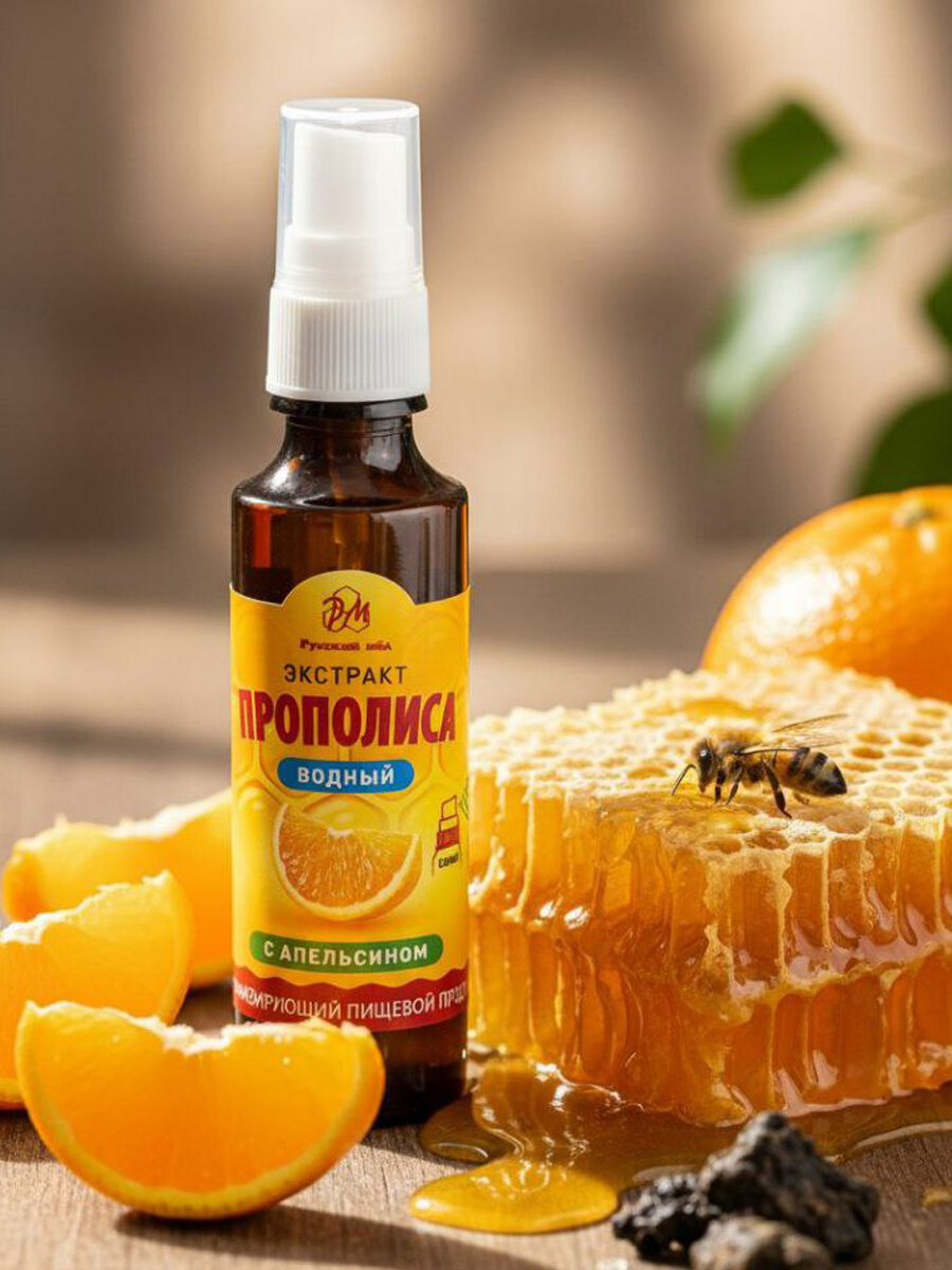 Экстракт прополиса водный, прополис водный раствор спрей Апельсин 50 мл Для детей и взрослых для иммунитета Противовирусные Противовоспалительные От простуды и гриппа