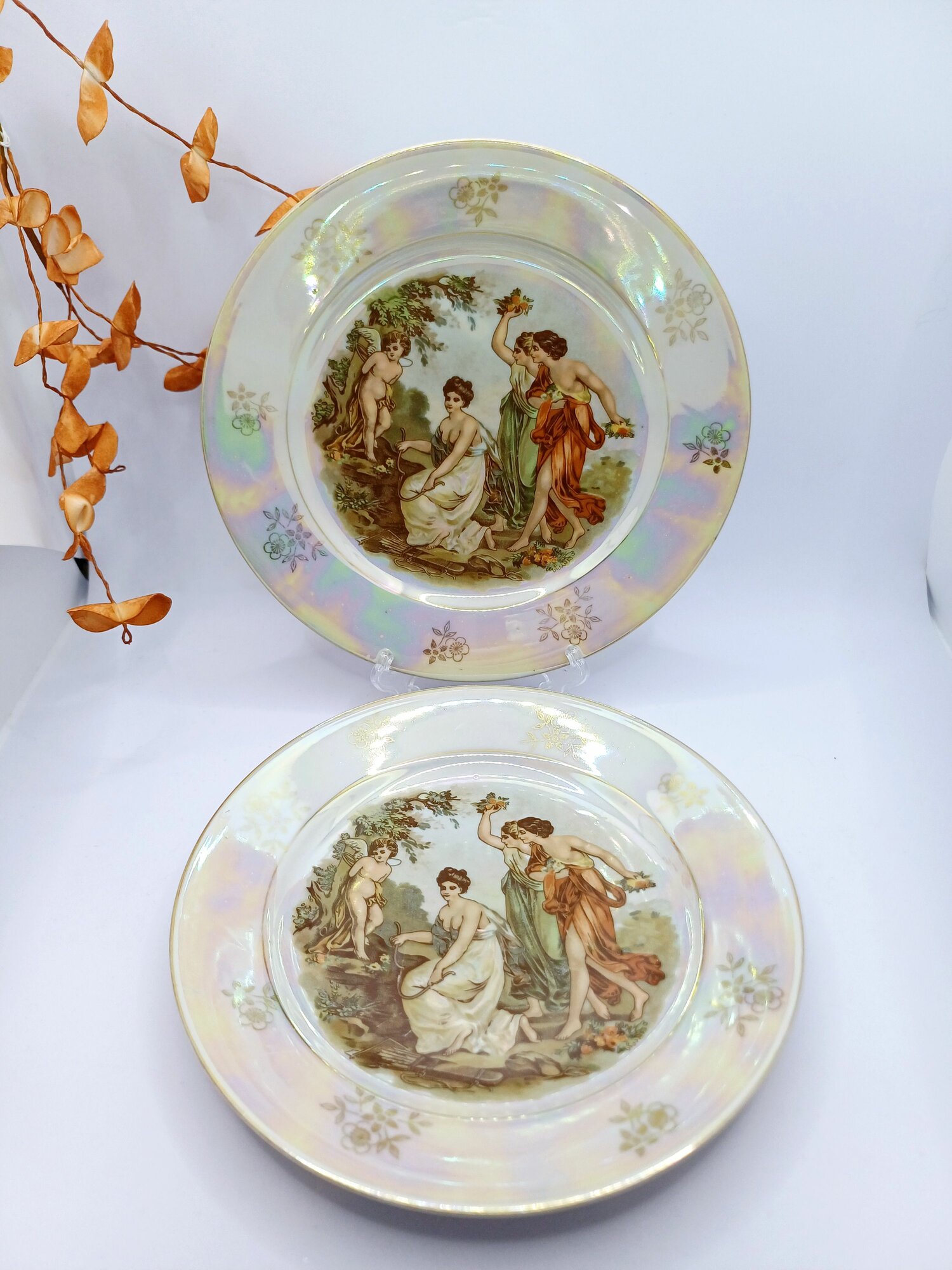 Набор плоских тарелок десертных Мадонна винтажный, фарфор, KAHLA Кахла Германия