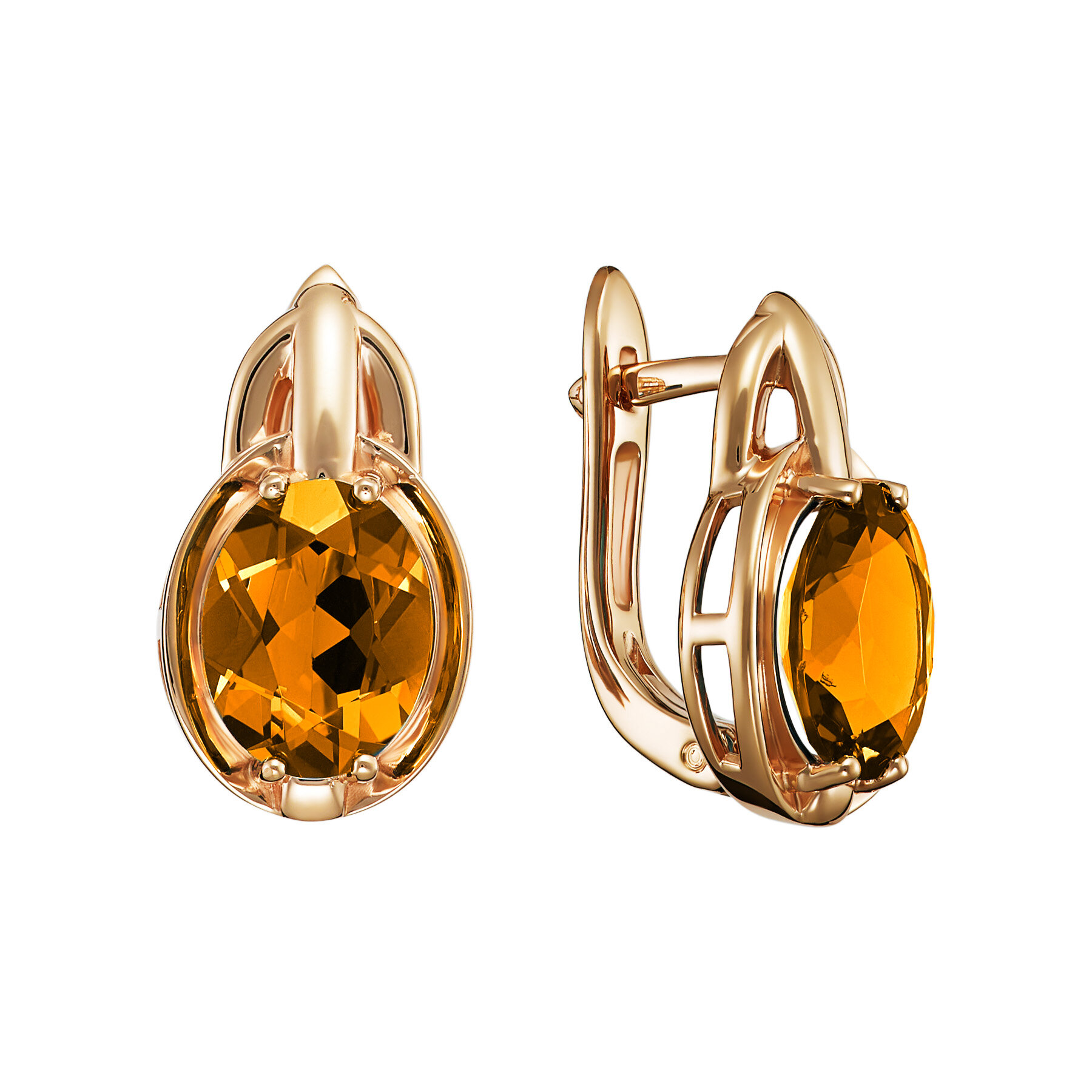 Серьги ОРИЕНТАЛЬ, красное золото, 585 проба, цитрин