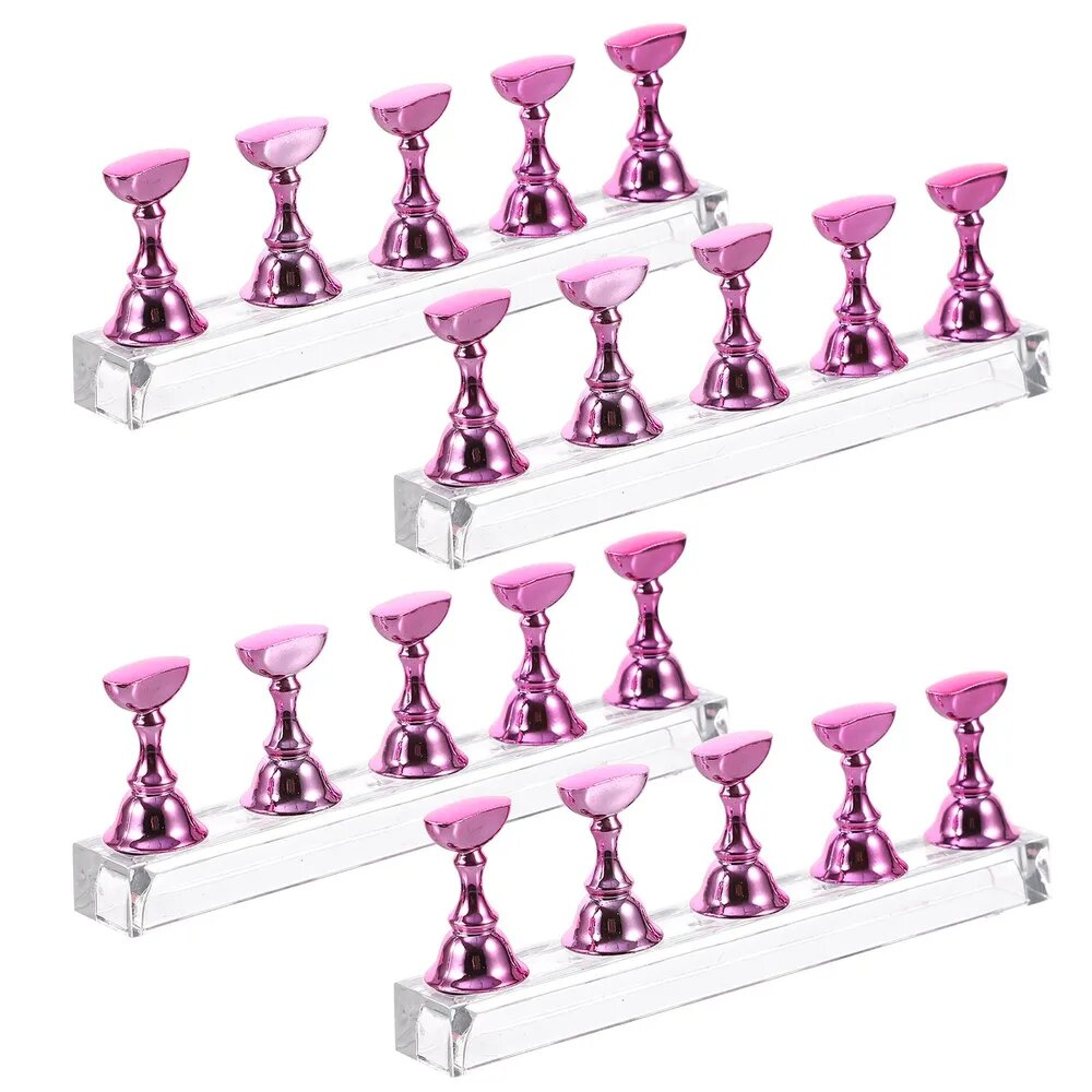 Пластиковые Подставки Для Ногтей, 20 Штук, Розовый Цвет, Квадратные, Магнитное Дно, Для Тренировки Ногтевых Типсов