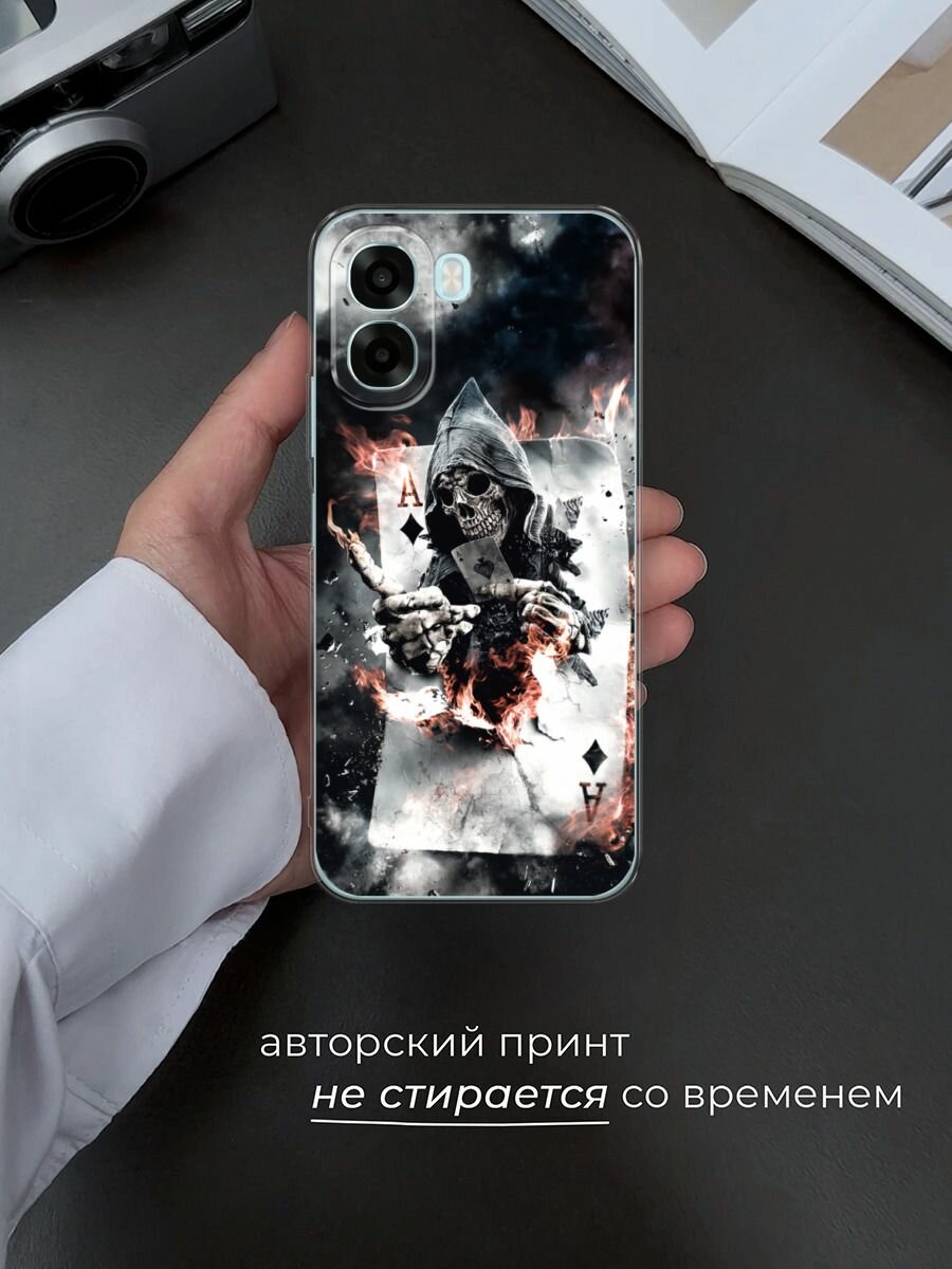 Чехол на Oppo A6x / Оппо A6x с принтом Карты черепа в капюшоне — фото 1
