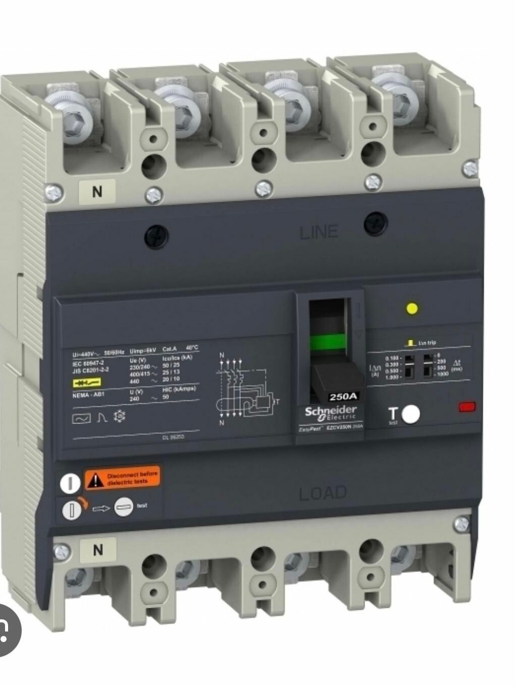 Автоматический выключатель с дифференциальной защитой 25кA 415В 4P 3Т 250А EasyPact EZC