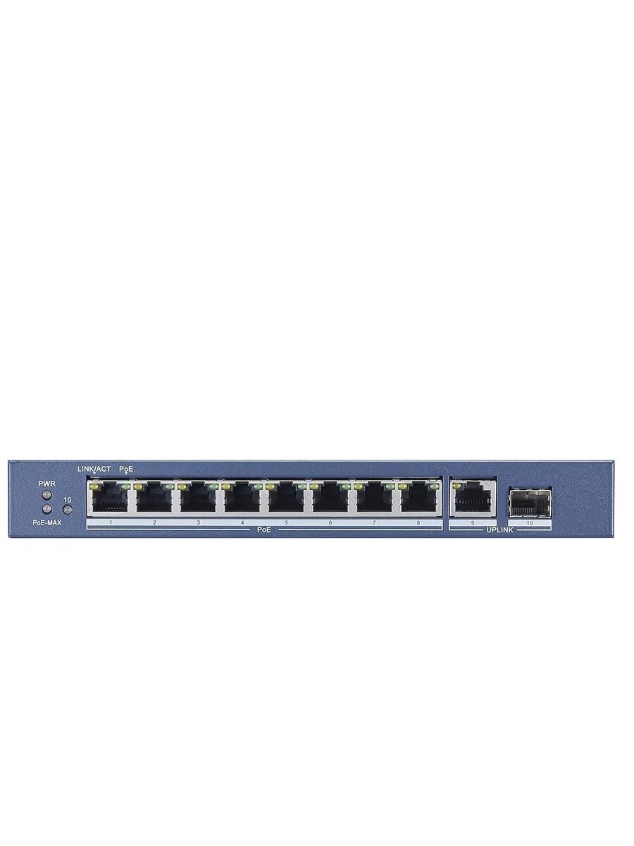 Коммутатор HiWatch DS-S1008GP сетевой неуправляемый 8 RJ45 1000M PoE портов, 1 Uplink порт 1000М Ethernet