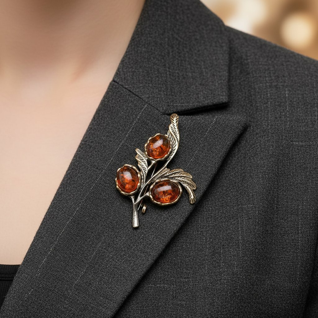 Брошь, янтарь