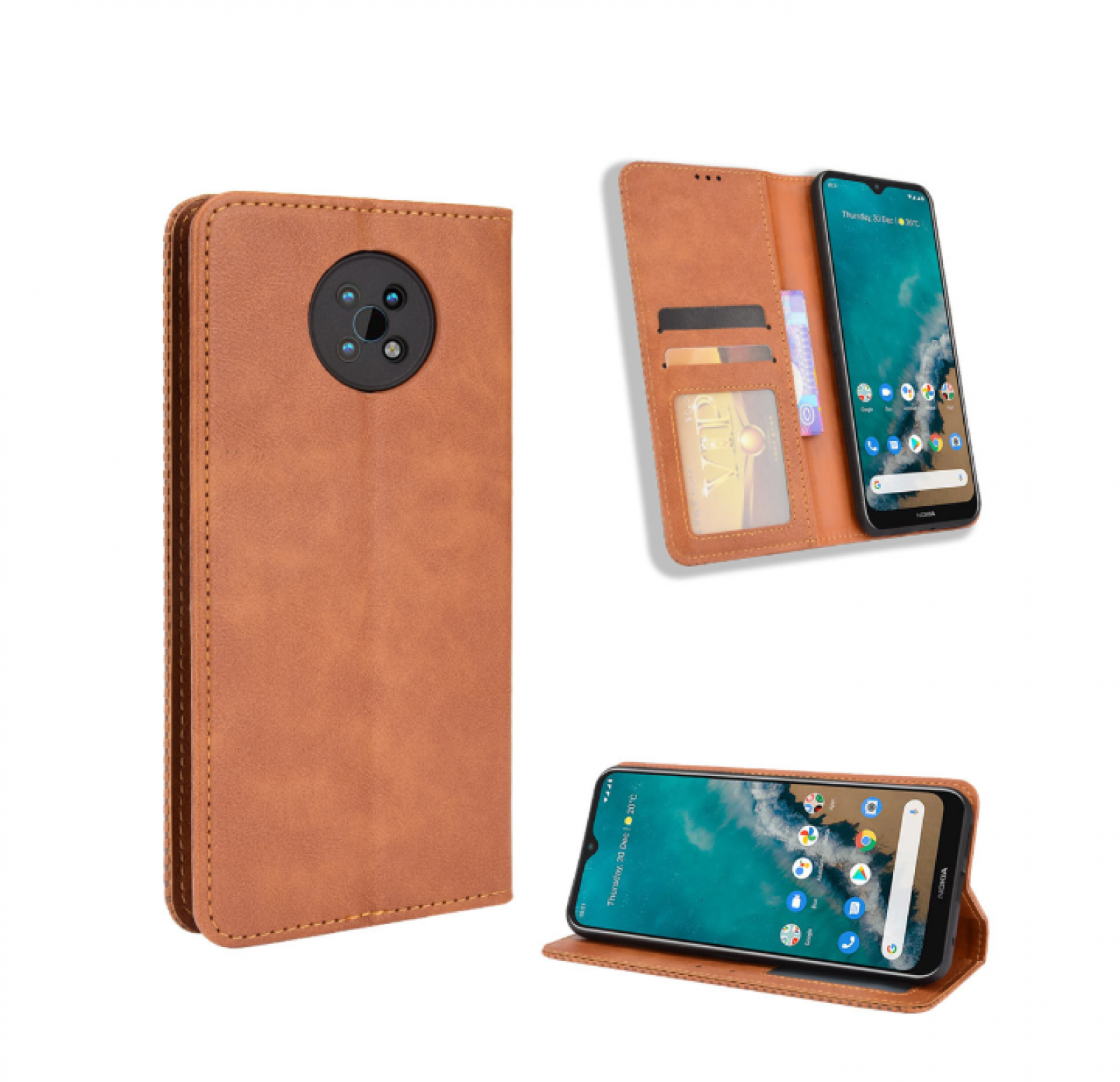 Защитный чехол-книжка MyPads Caso retrò для Nokia G50 из импортной кожи с мульти-подставкой и визитницей, оранжевый