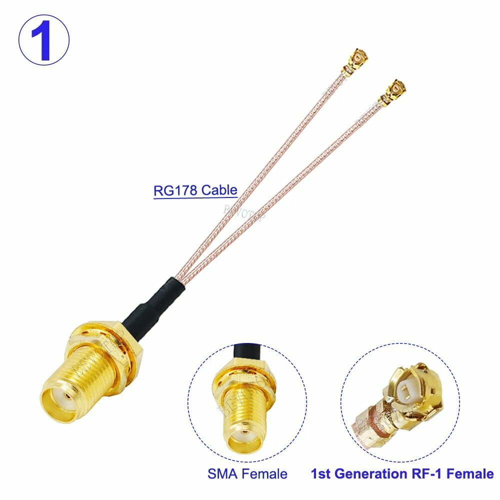 BEVOTOP Коаксиальный кабель RG178 SMA на 2 IPX-1 10CM, SMA F to 2 RF-1 F