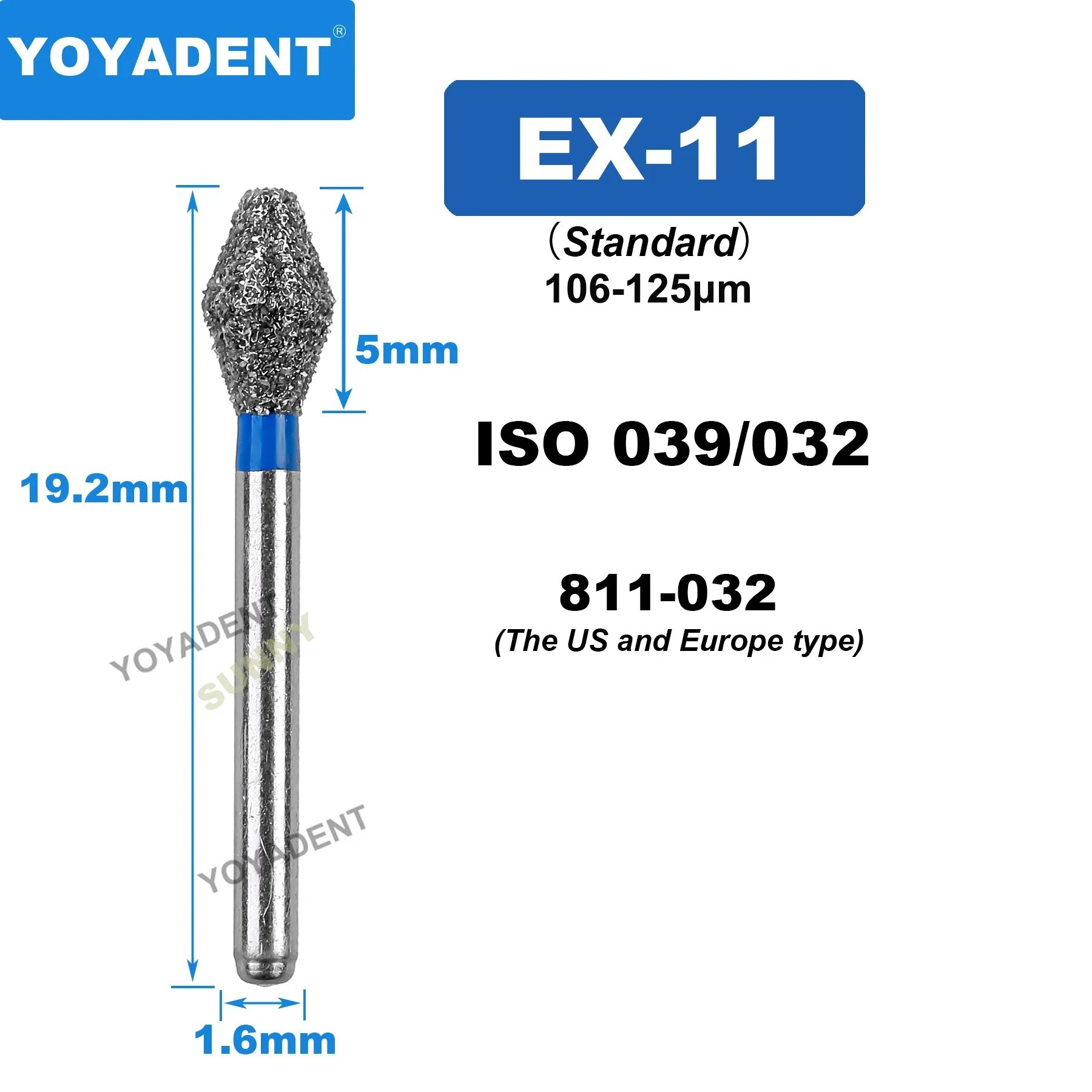 Стоматологический бур YOYADENT EX-11 1.6 мм, 10 шт