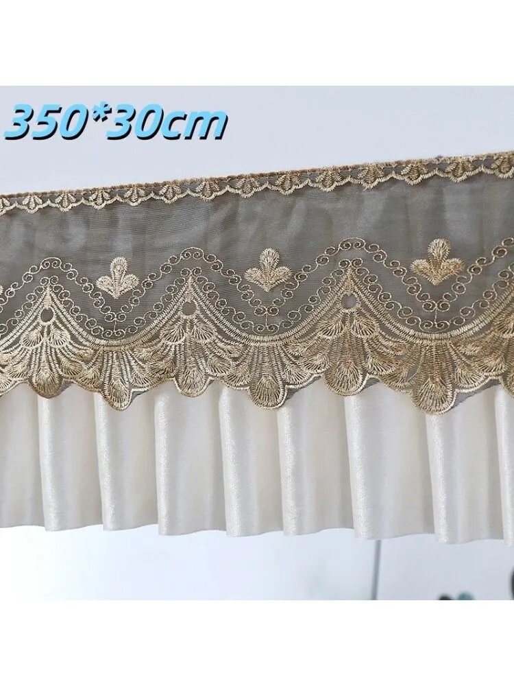 Ламбрекен для штор самоклеящийся, без сверления, короткий, тканевый с кружевом, в европейском стиле