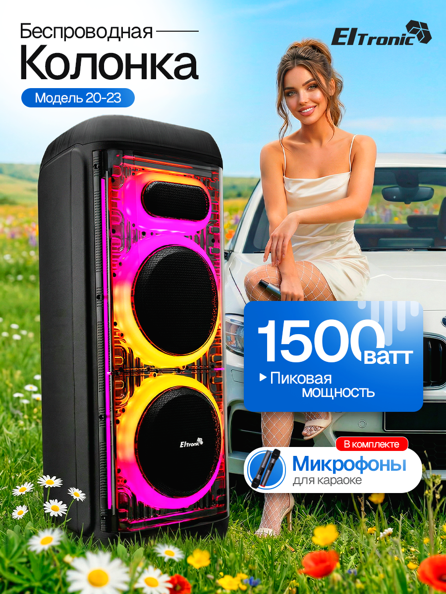 Акустическая система Eltronic 20-23 Skillets Box 1500, 1500Вт, Bluetooth, FM-Радио, чёрная