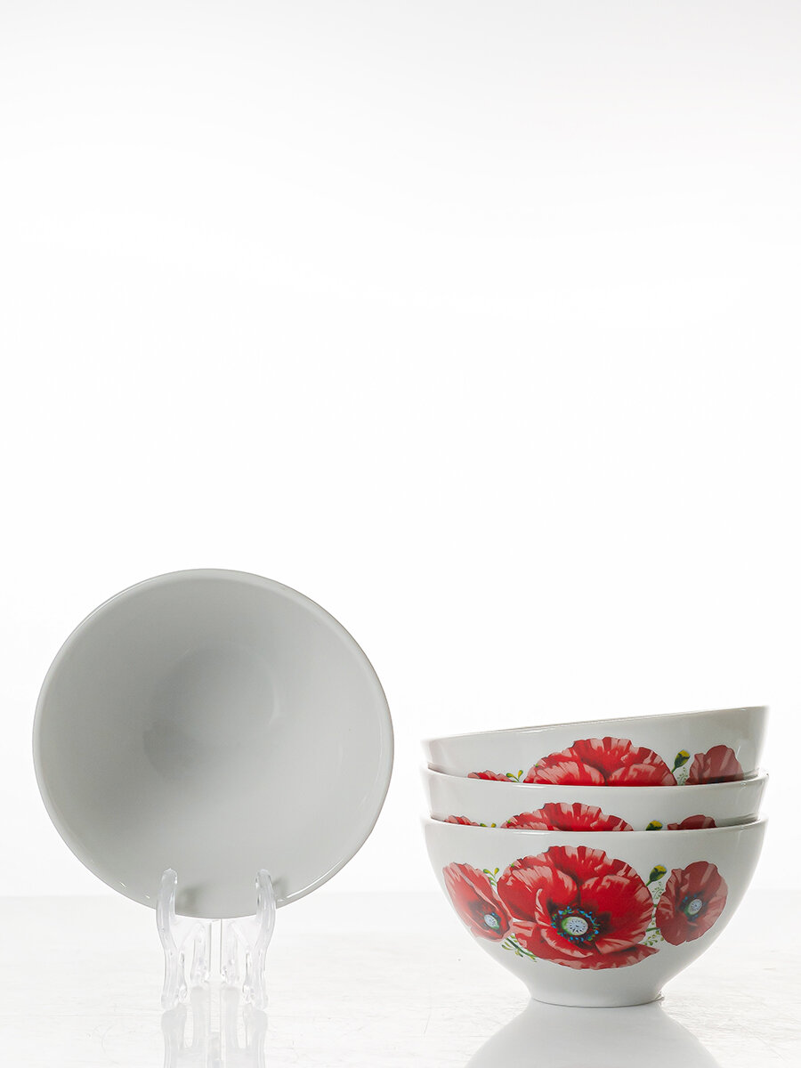 Набор фарфоровых пиал 4 шт. 250 мл, "Маки" Дулёвский фарфоровый завод