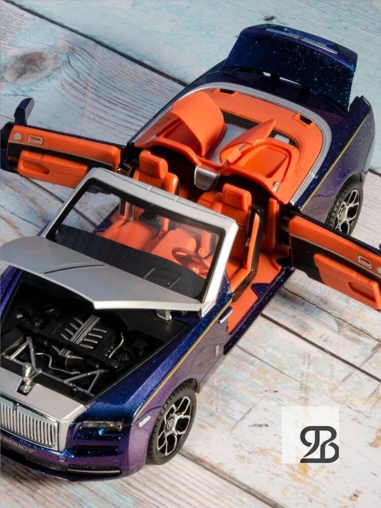 Игрушечная металлическая машинка Rolls-Royce convertible 1:24, инерционная модель с открывающимися дверями и капотом, со звуковыми и световыми эффектами, 21 см — фото 1