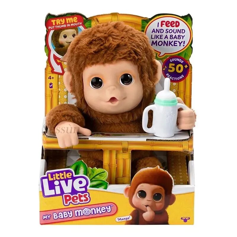 Moose Little Live Pets My Baby Monkey Интерактивный Электронный Плюшевый Набор Игрушек-обезьянок Для Детей От 5 Лет И Старше.