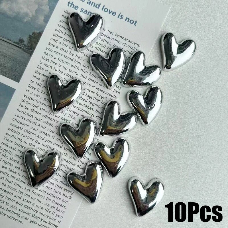 Магниты для холодильника сердечки серебряные и золотые B-Silver-10Pcs