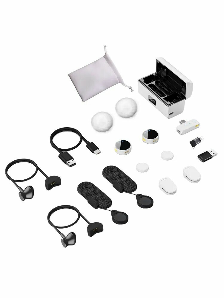 Микрофон петличный беспроводной петличный микрофон, 100 M, AI шумоподавлением, pеверберация, для записи видео, белый, прозрачный