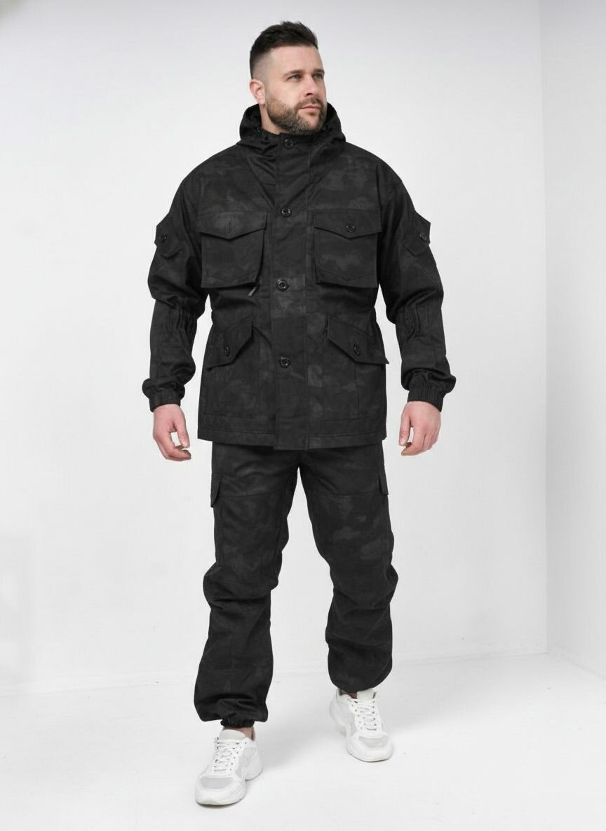 Тактический летний костюм большого размера Горка 8 цвет черный, весна-лето, ткань рип-стоп, для охоты, рыбалки, страйкбола, камуфляжный, размер 72-74 Великан рост 182-188