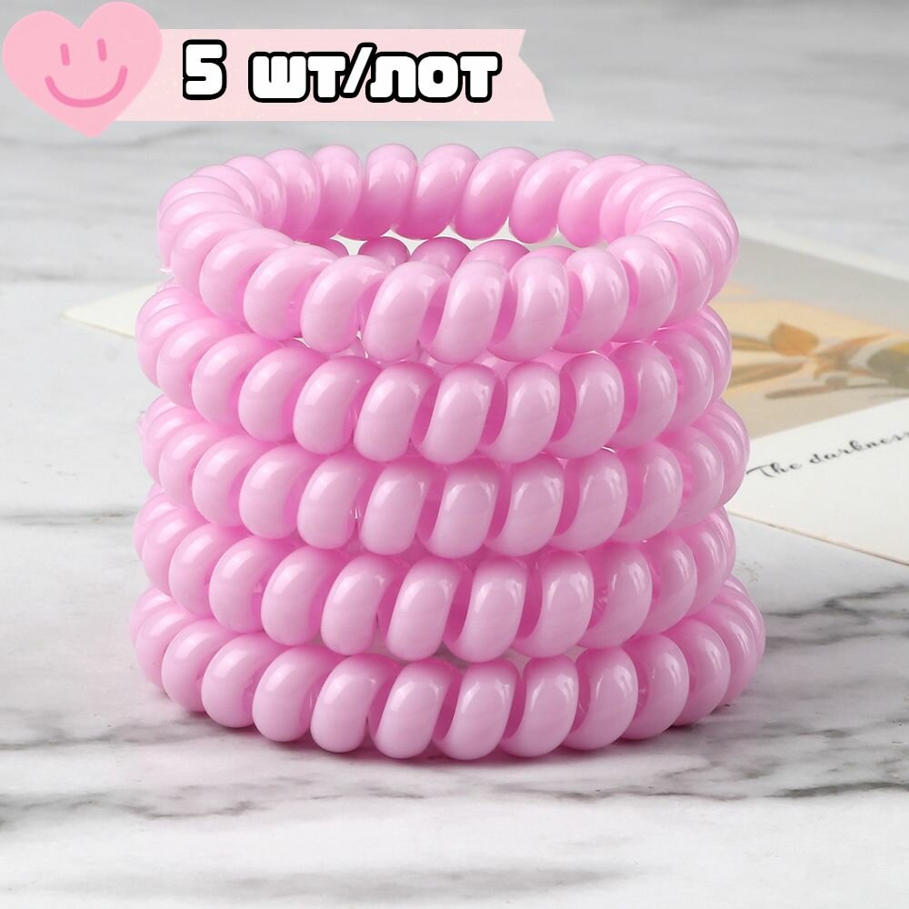 Спиральные резинки для волос, телефонный провод,16 цветов, диаметр 5 см, суперэластичные для густых и длинных волос, пластиковые, прочные резинки без заломов, модные аксессуары для укладки (набор 5 шт.)