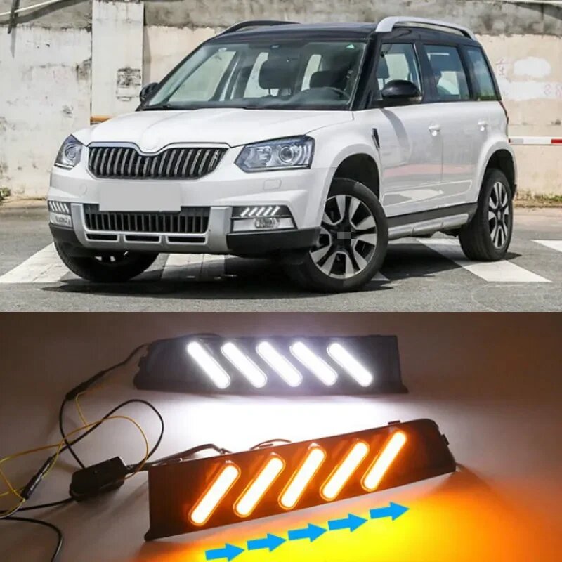 2 шт. LED DRL поворотники для Skoda Yeti 2014-2017, White/Yellow/Blue