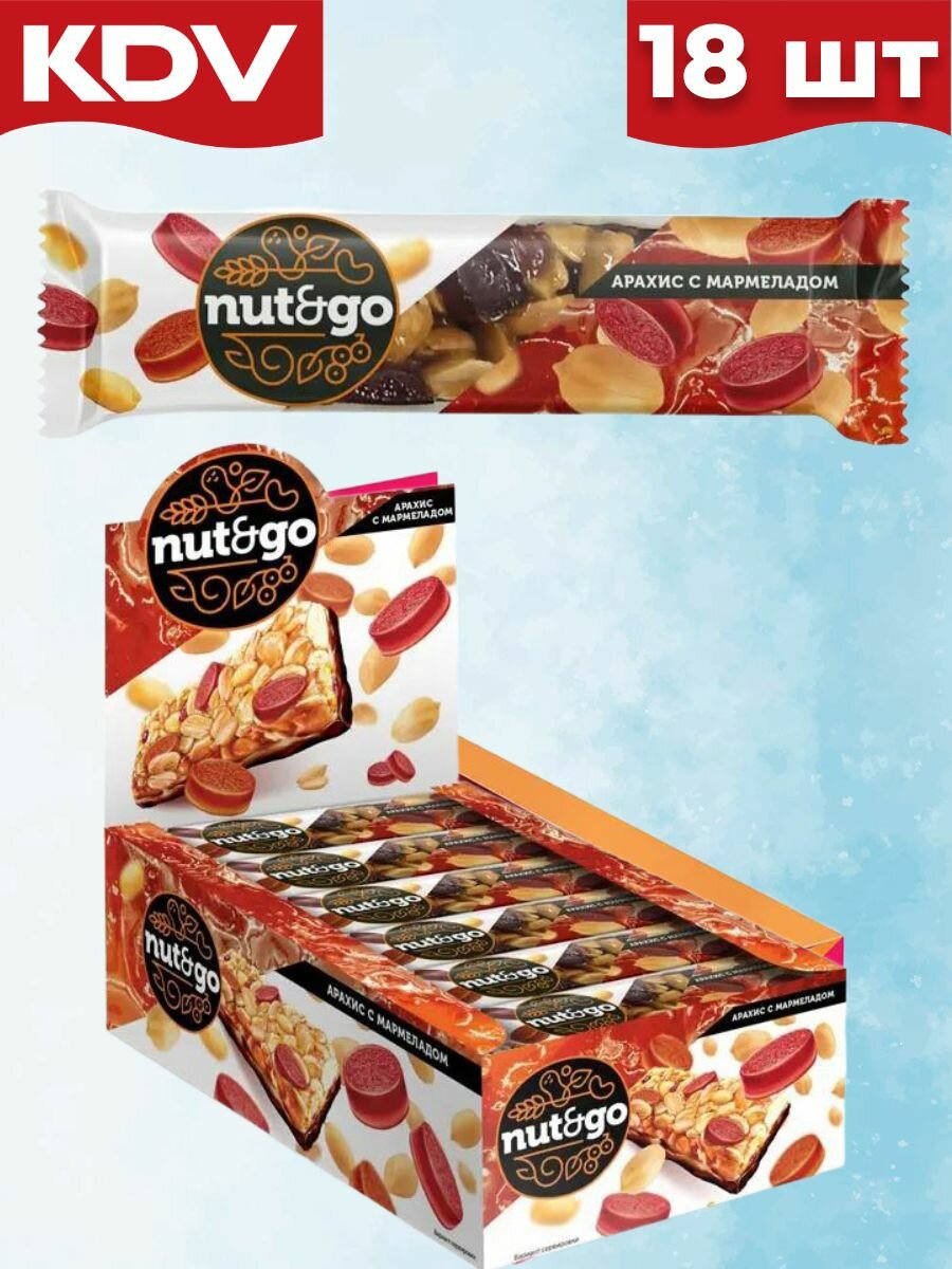 Батончик Nut&Go Арахис и Мармелад 18 штук по 42 гр