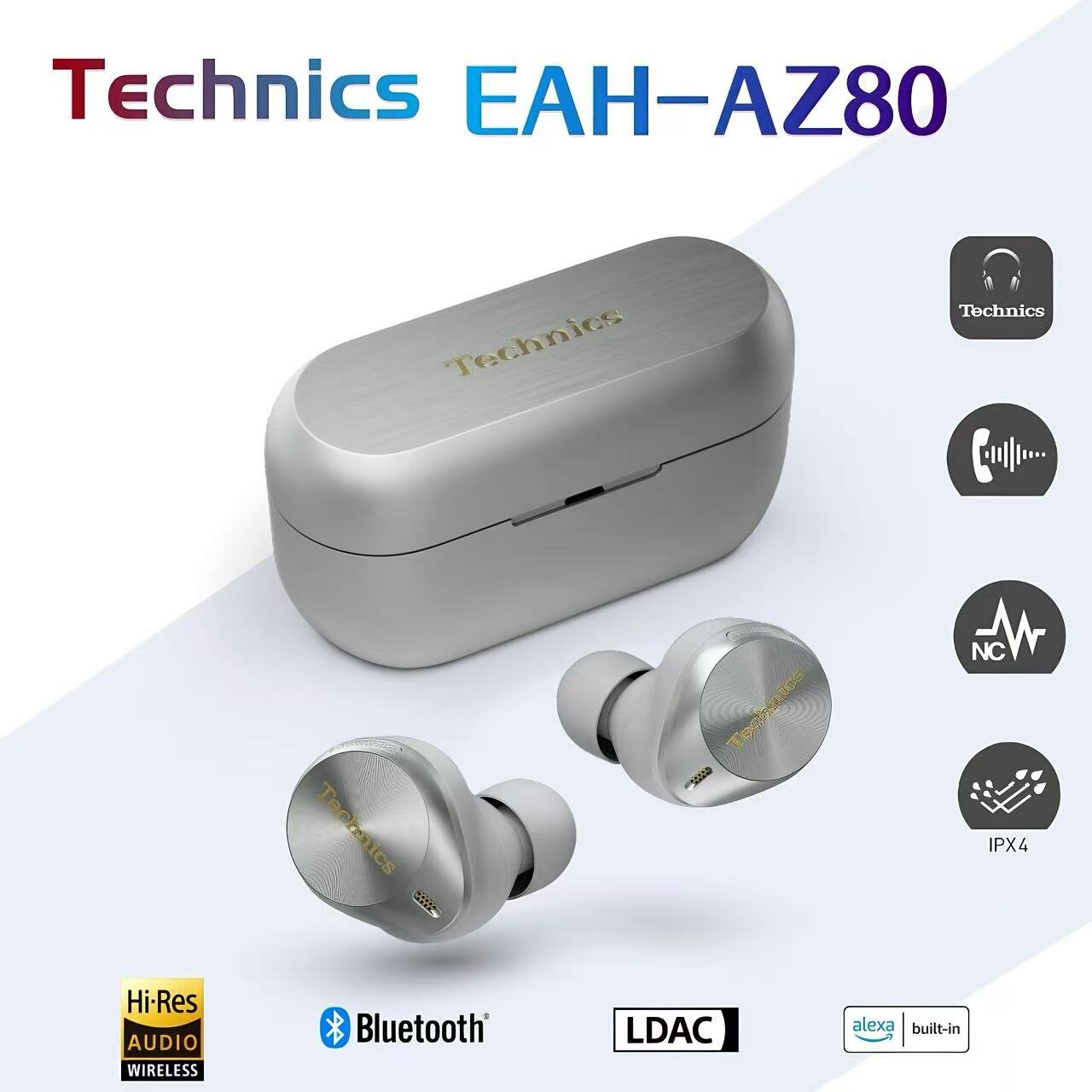 Беспроводные наушники Technics EAH-AZ80, ANC, сенсорное управление, 10мм излучатели, серебристые