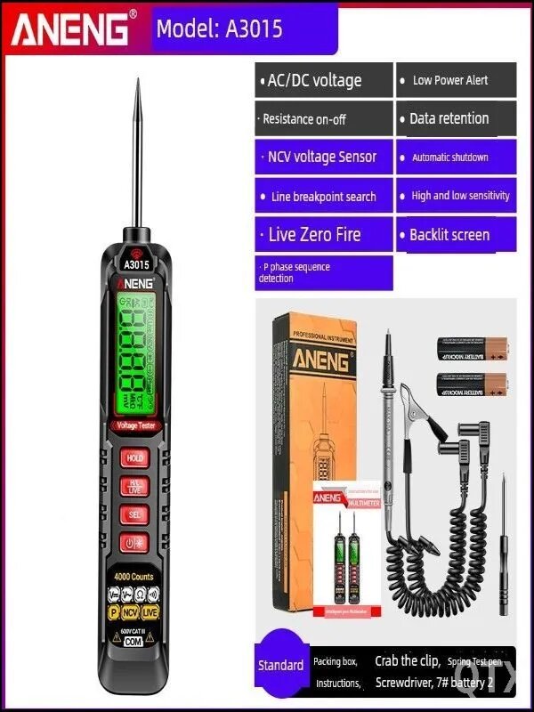 Бесконтактный батарейный мультиметр A3015 в популярном формате ручки