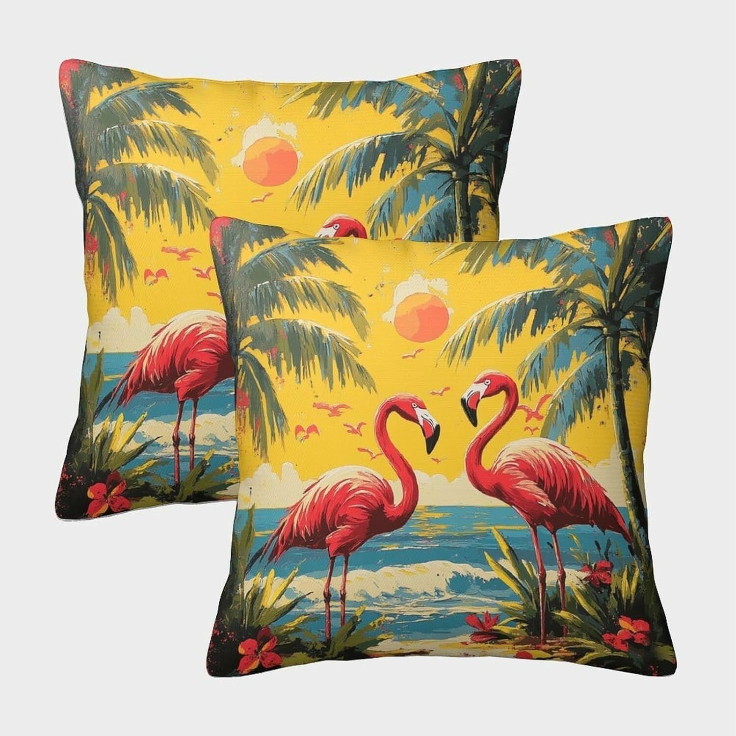 2d-графическая печать sunset flamingo с наволочкой coconut grove, персонализированное украшение в романтическом приморском стиле, один продукт