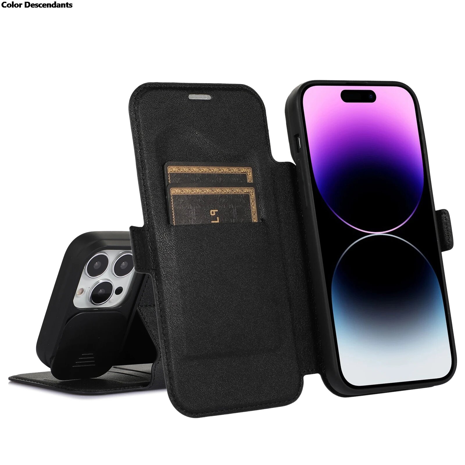 Черный кожаный флип-чехол для iPhone 14 Pro Max