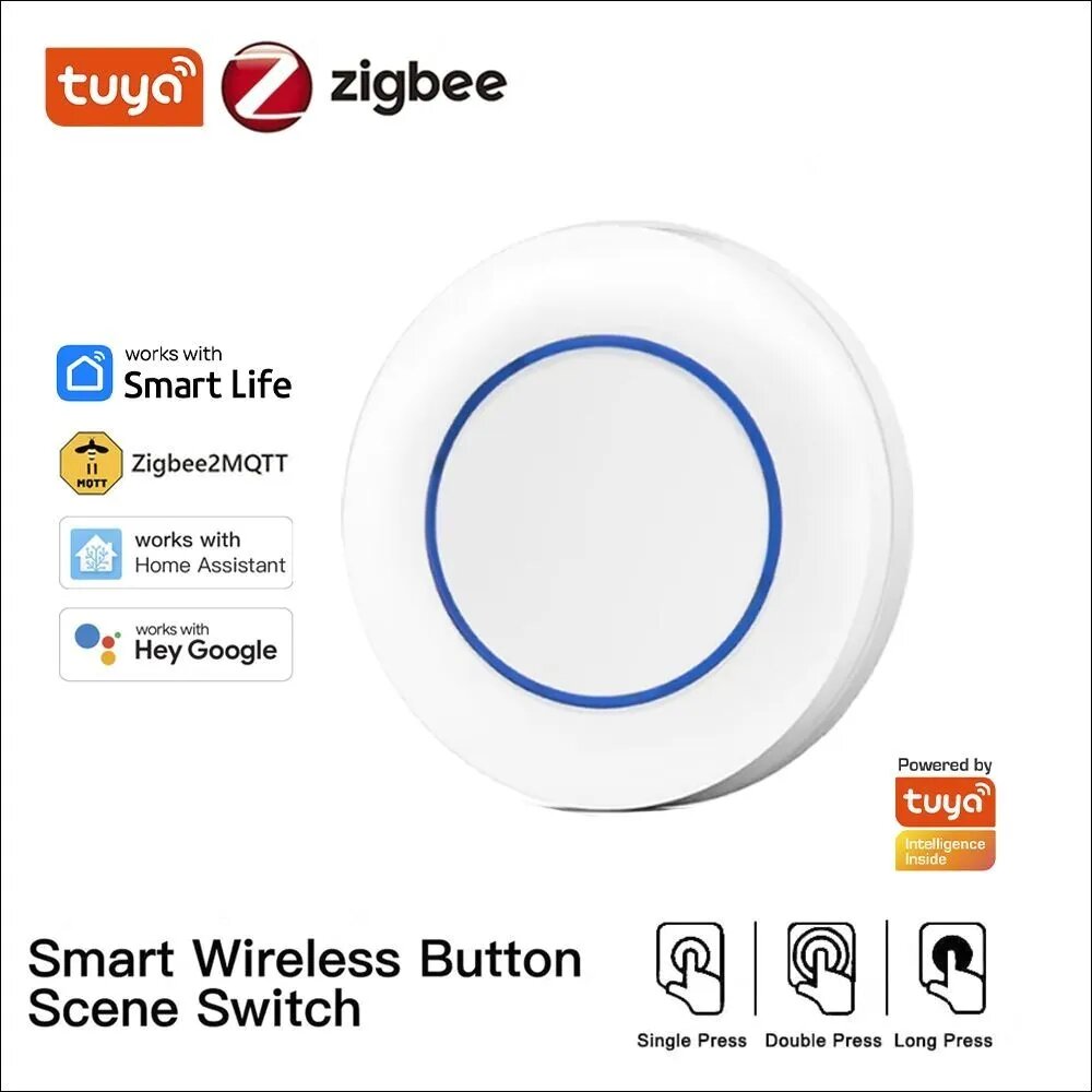 Умная кнопка Zigbee 3.0, Интеллектуальная кнопка переключения сцен, Google Home, Tuya Smart