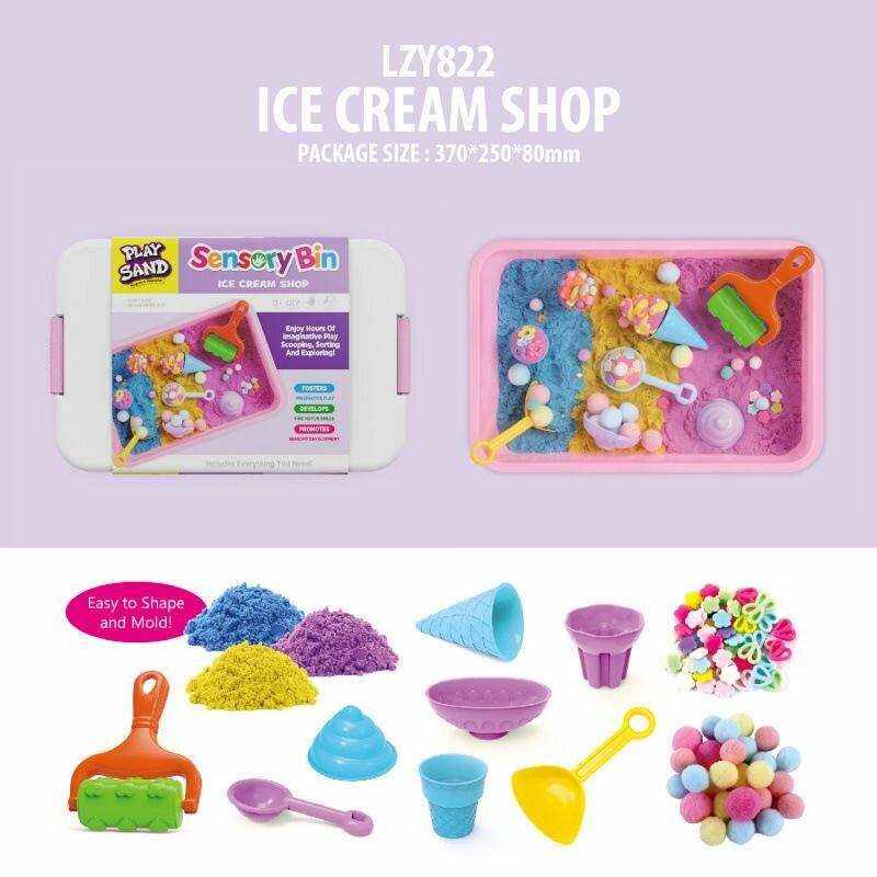 Игровой песок PlaySand: набор для сенсорной коробки, морские животные, динозавры, мороженое, стройка
