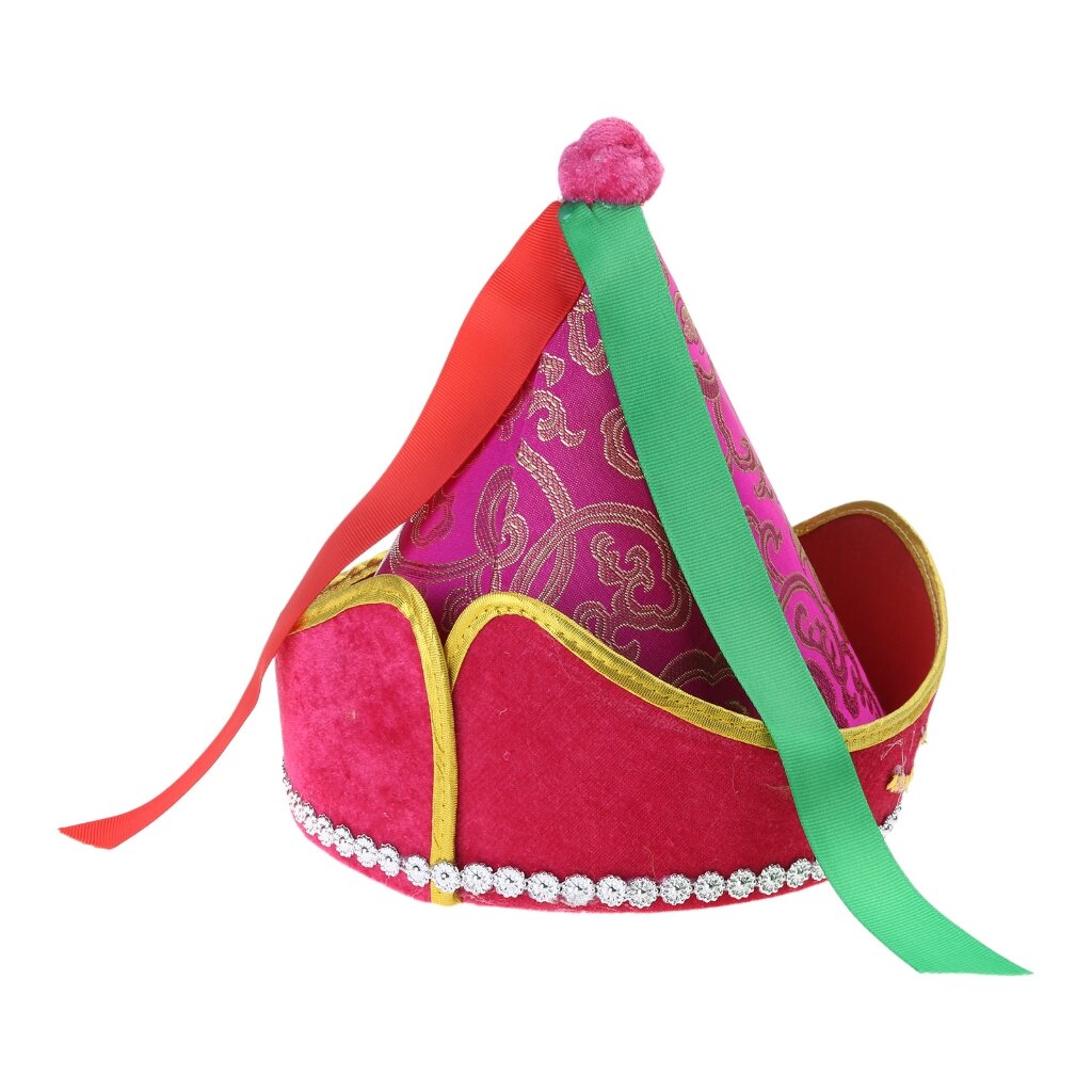 Exotic Mongolian Hat for Men and Women Traditional Embroidered Patterns and Rhinestones Theme Parties