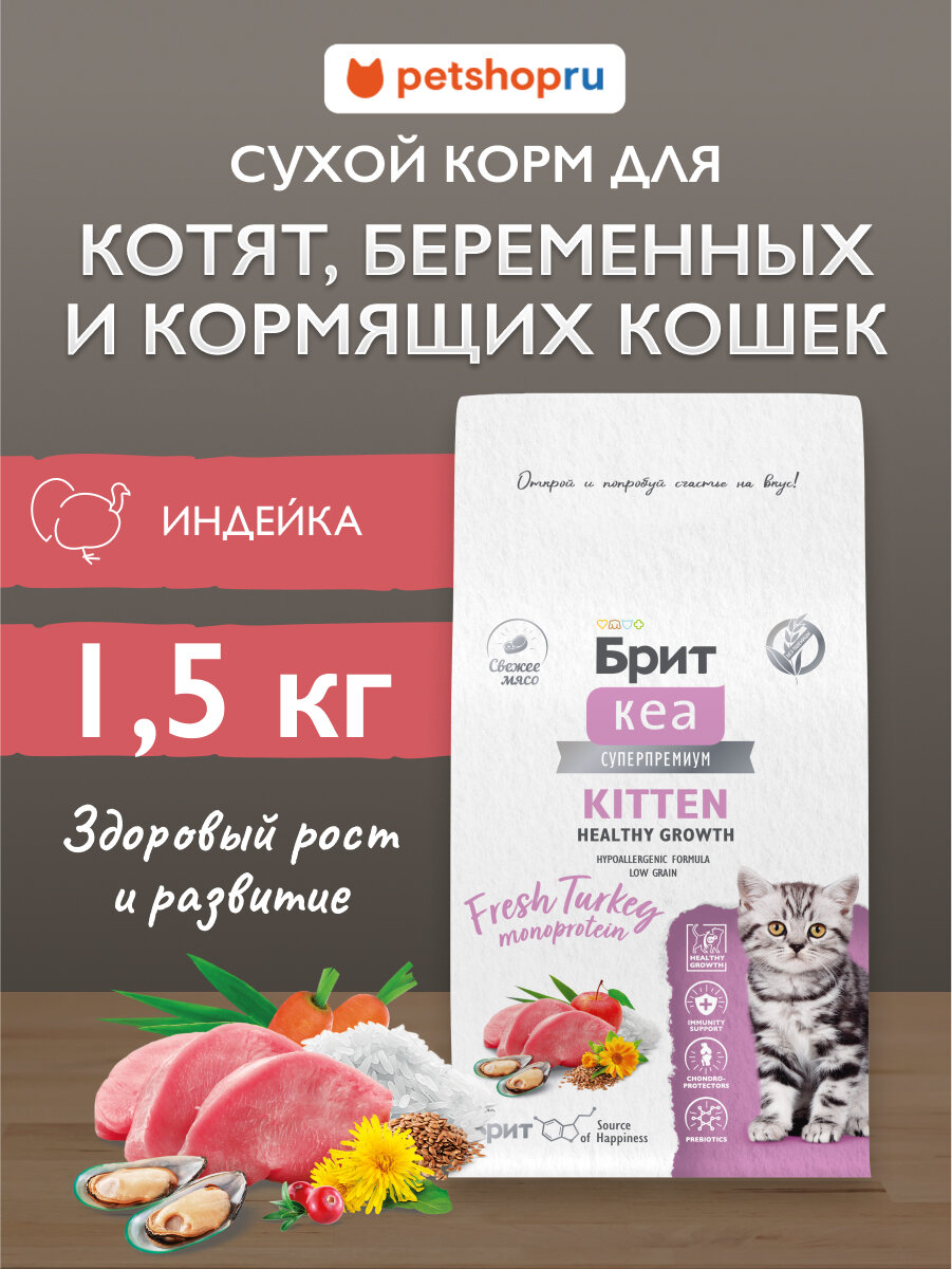 Сухой корм с индейкой для котят, беременных и кормящих кошек